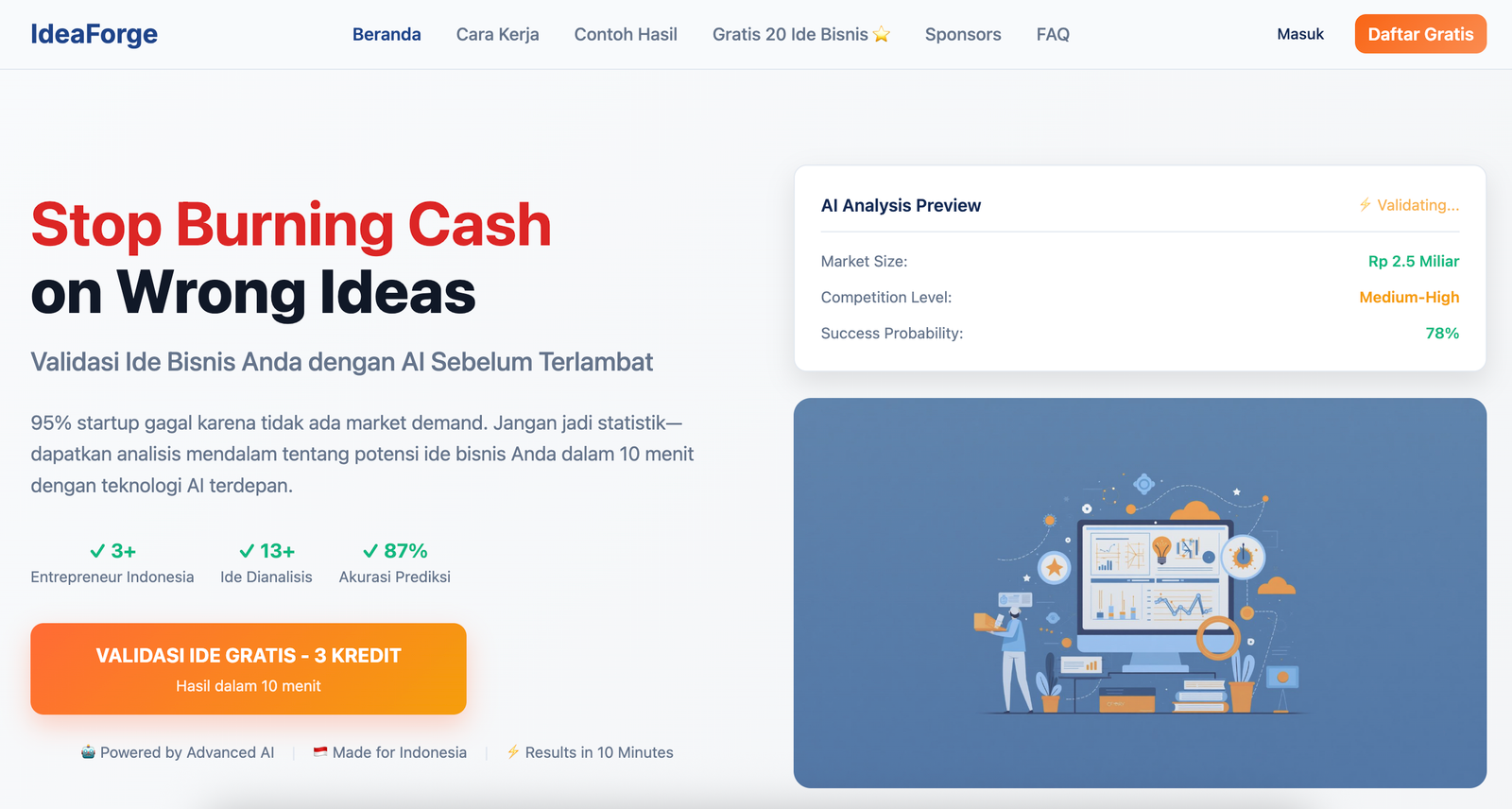 IdeaForge - Validasi Ide Bisnis dengan AI-Powered Business Tools dalam 10 Menit